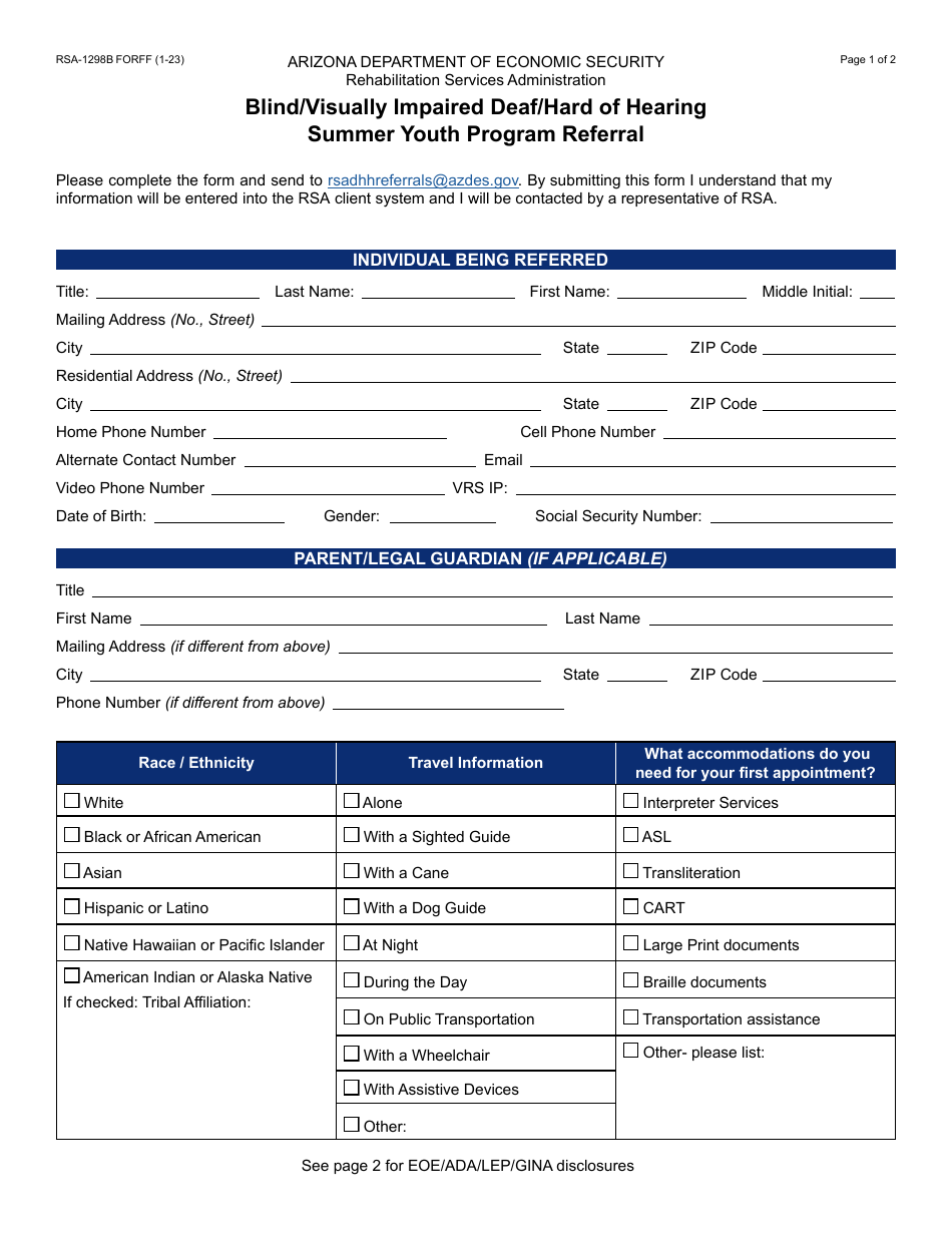 Form RSA-1298B Download Fillable PDF or Fill Online Blind/Visually ...