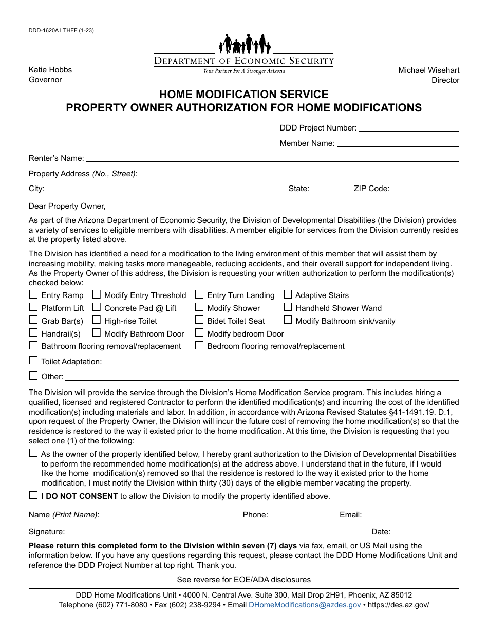 Form DDD-1620A Download Fillable PDF or Fill Online Home Modification ...