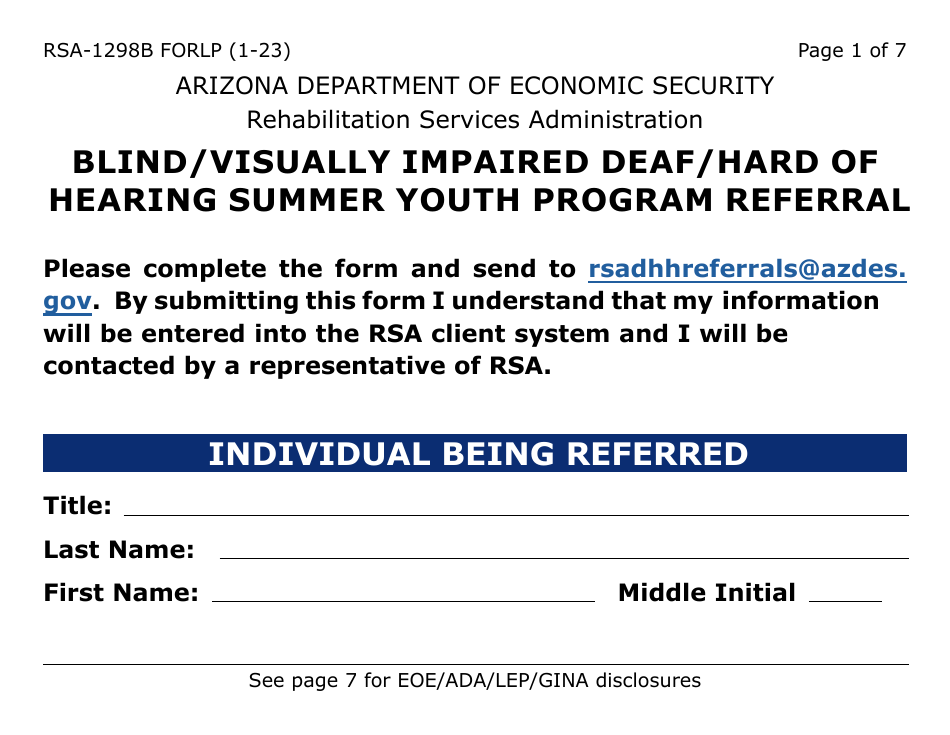Form RSA-1298B-LP Download Fillable PDF or Fill Online Blind/Visually ...