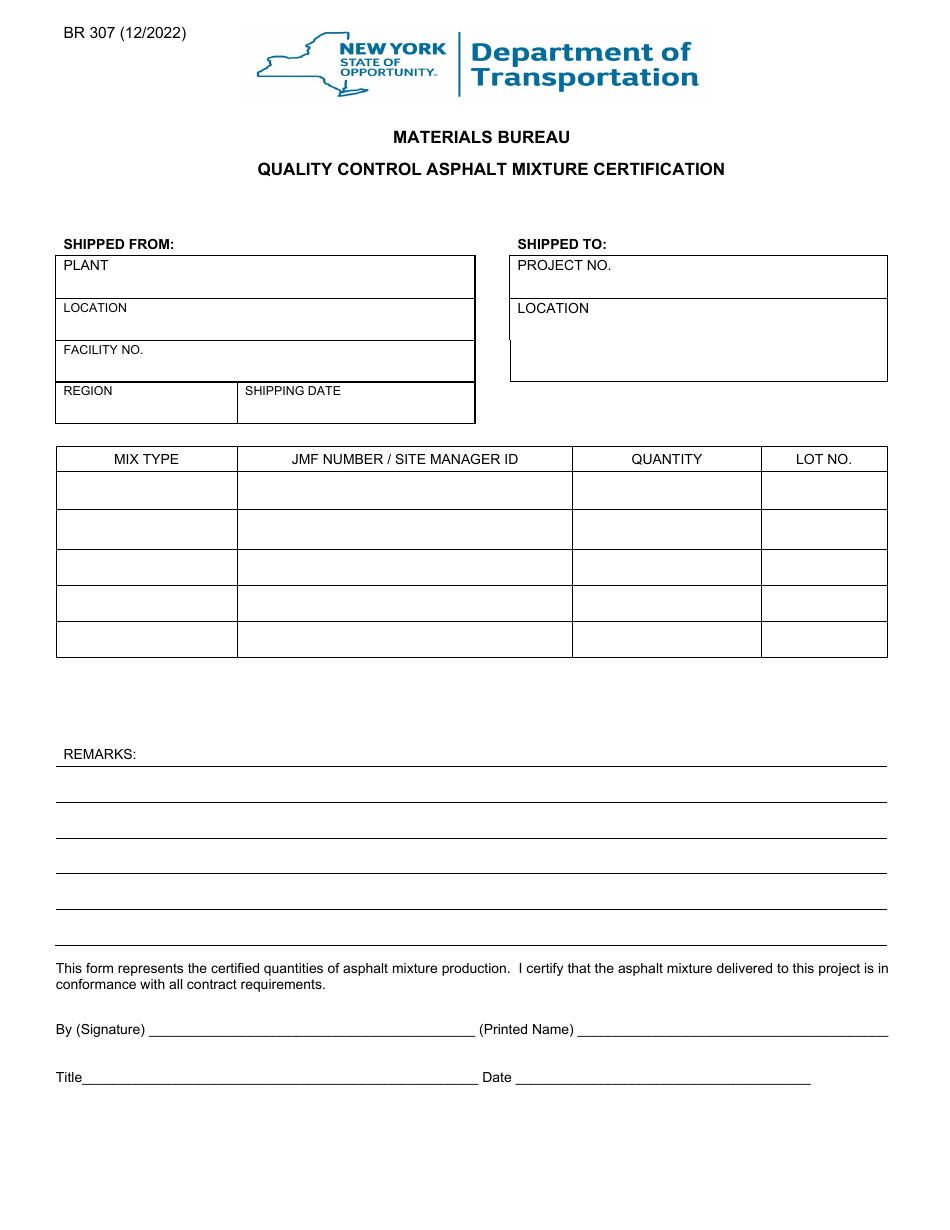 Form BR307 Download Printable PDF or Fill Online Quality Control ...