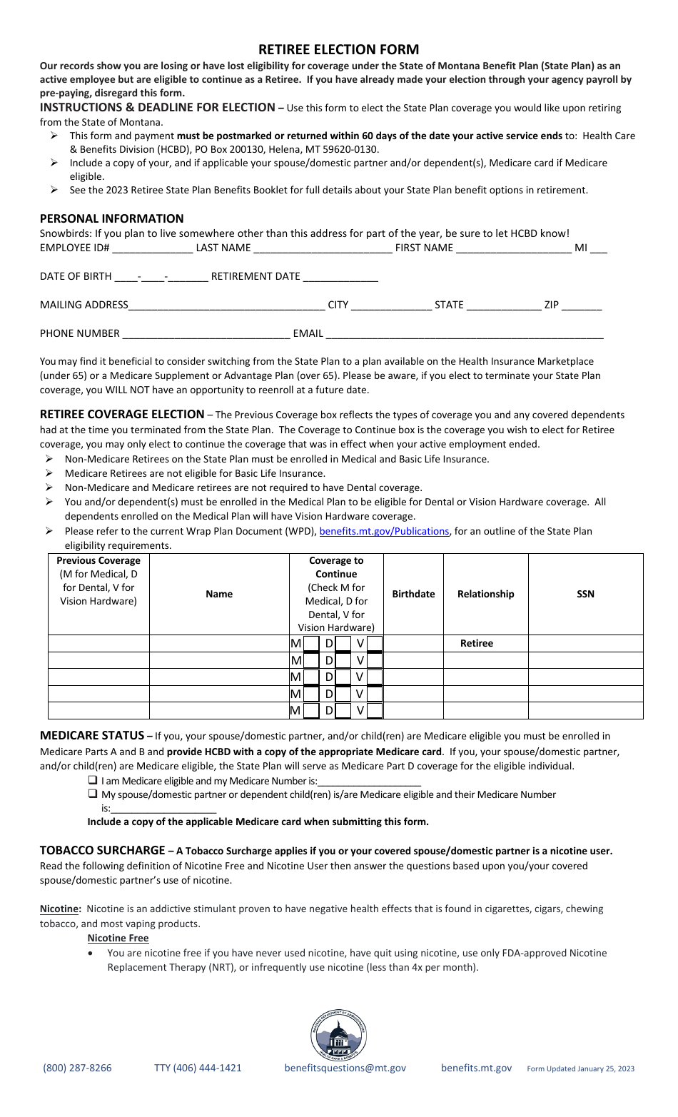 Montana Retiree Election Form - Fill Out, Sign Online and Download PDF ...