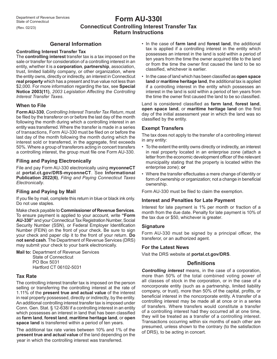 Download Instructions for Form AU-330 Connecticut Controlling Interest ...