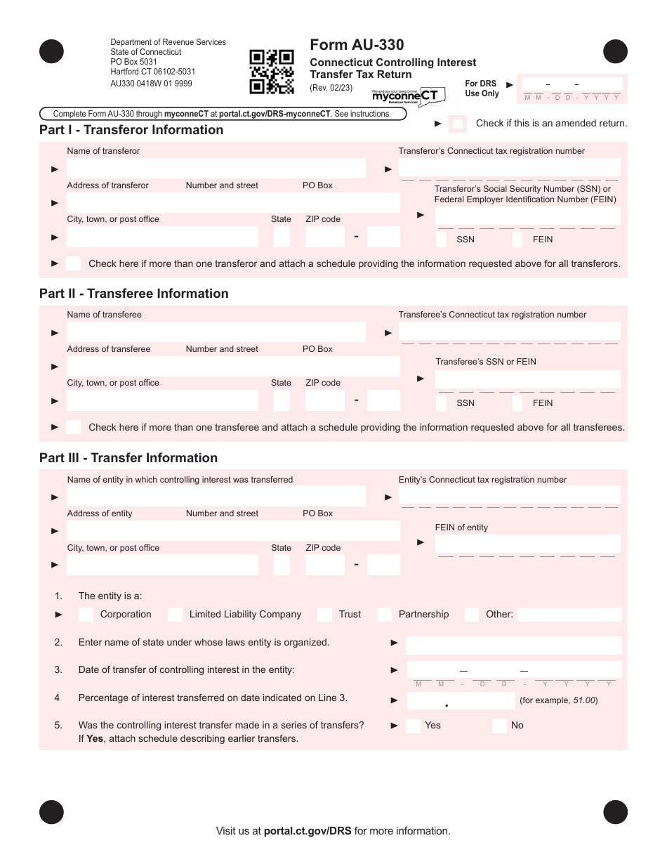 Form AU-330 Download Printable PDF or Fill Online Connecticut ...