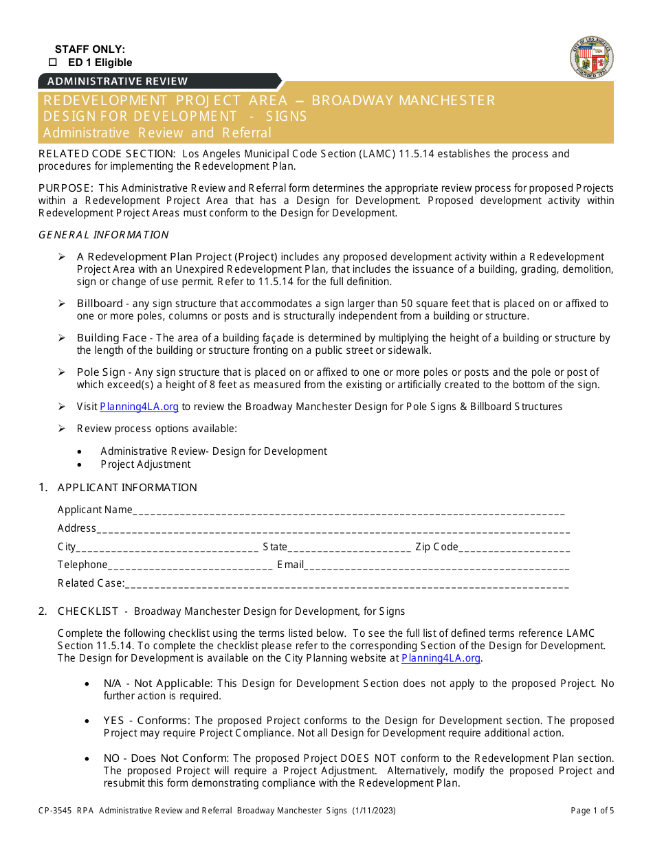 Form CP-3545 - Fill Out, Sign Online and Download Fillable PDF, City of Los Angeles, California ...