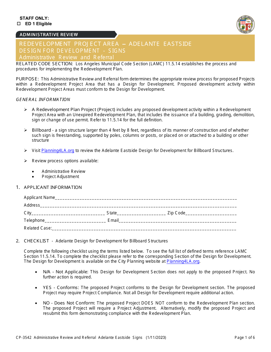 Form CP-3542 - Fill Out, Sign Online and Download Fillable PDF, ity of Los Angeles, California ...