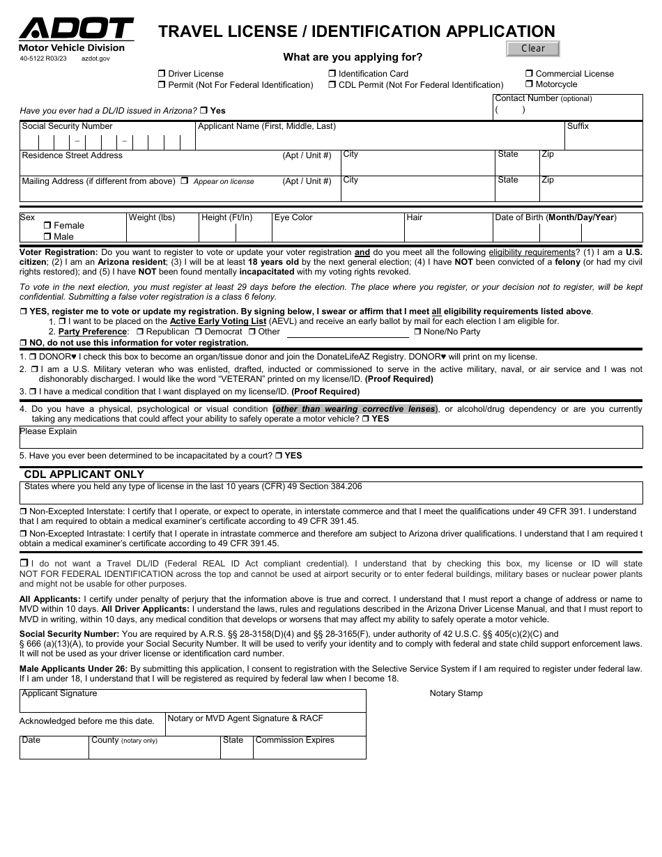 Form 40-5122 Download Fillable PDF or Fill Online Travel License ...