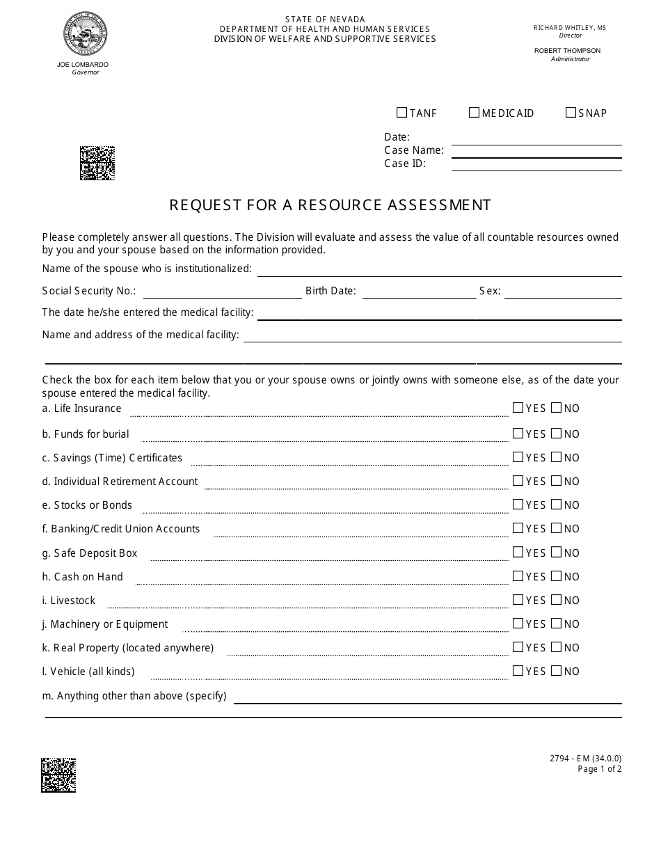 Form 2794-EM - Fill Out, Sign Online and Download Fillable PDF, Nevada ...