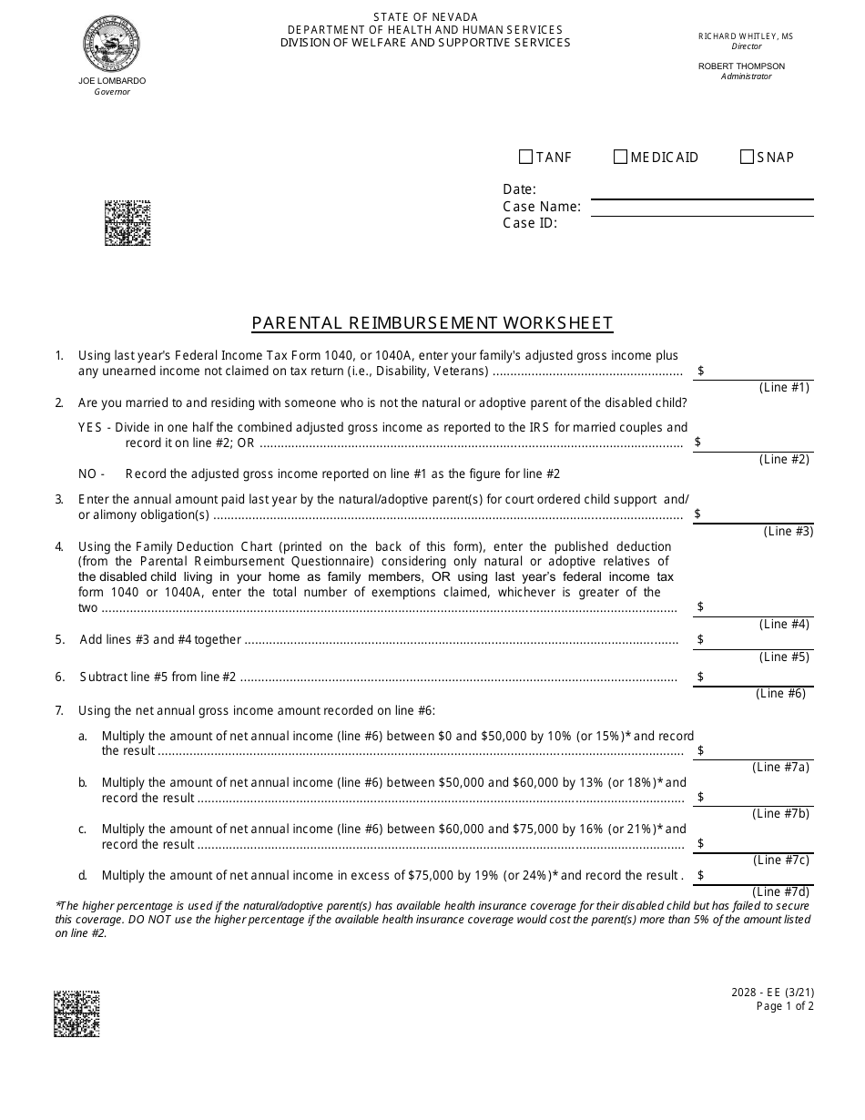 Form 2028-EE Download Fillable PDF or Fill Online Parental ...