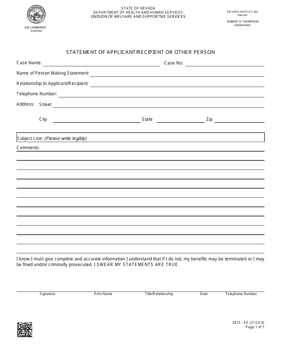 Form 2615-EE - Fill Out, Sign Online and Download Fillable PDF, Nevada | Templateroller