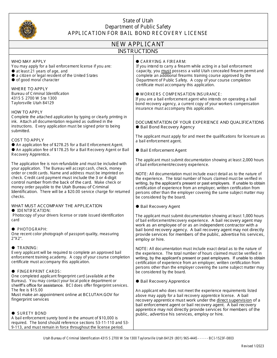 Utah Application for Bail Enforcement Licensing - Fill Out, Sign Online ...