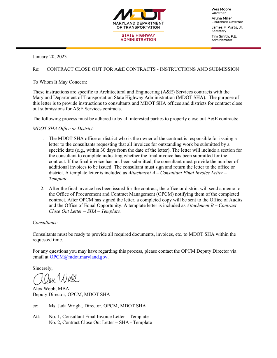 Maryland Contract Close out for a&e Contracts - Sample - Fill Out, Sign Online and Download PDF ...