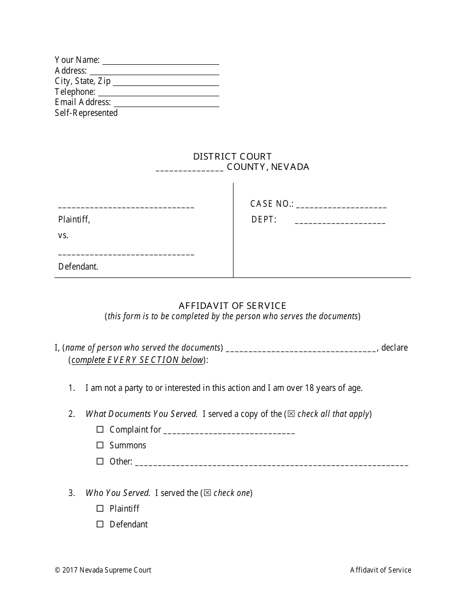 Nevada Affidavit of Service - Fill Out, Sign Online and Download PDF | Templateroller