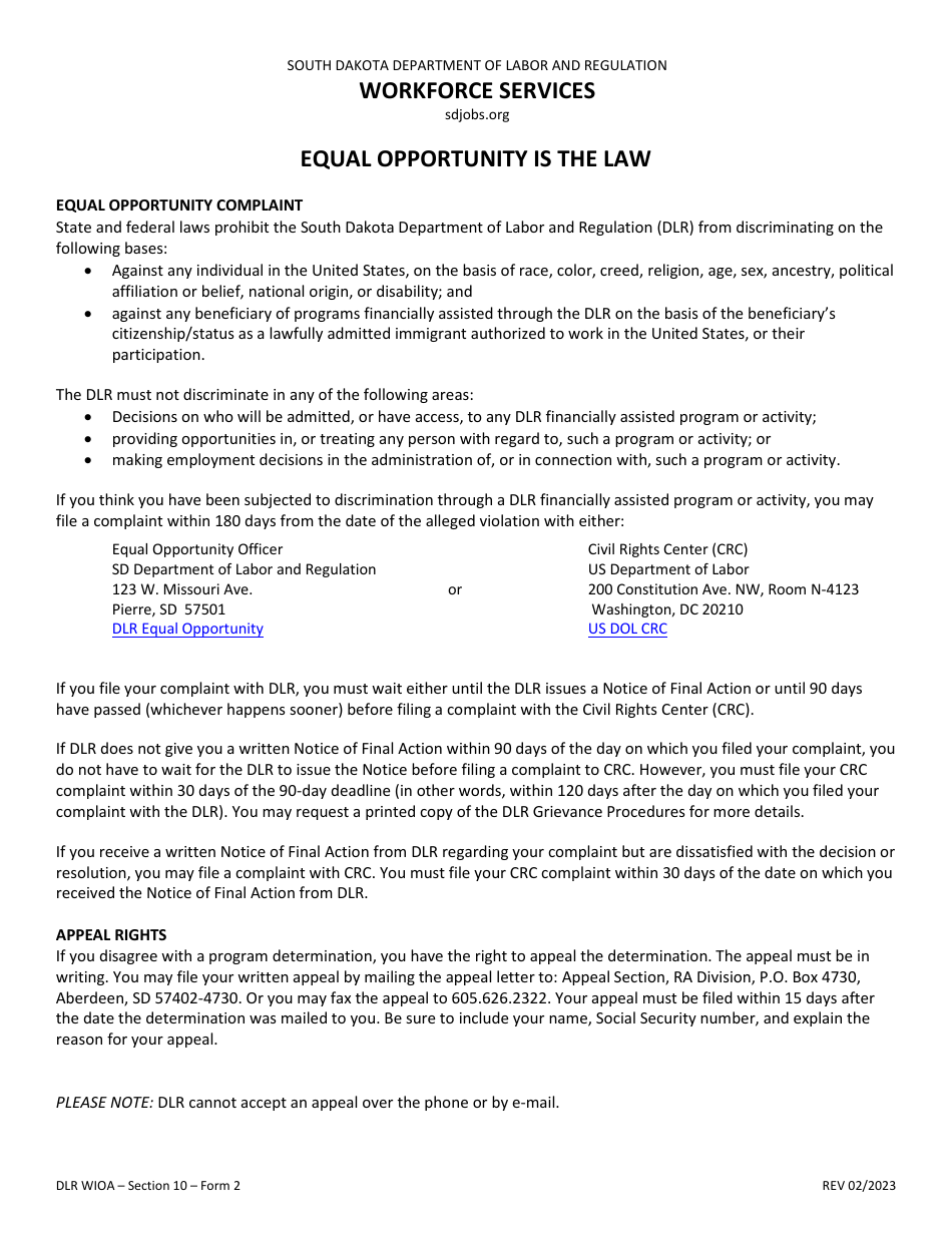 Form 2 Download Printable PDF or Fill Online Equal Opportunity Notice ...