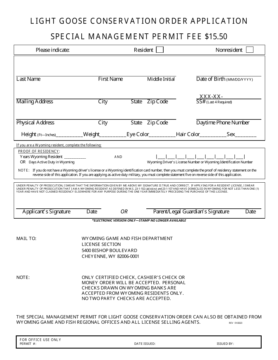 Wyoming Light Goose Conservation Order Application Download Printable ...
