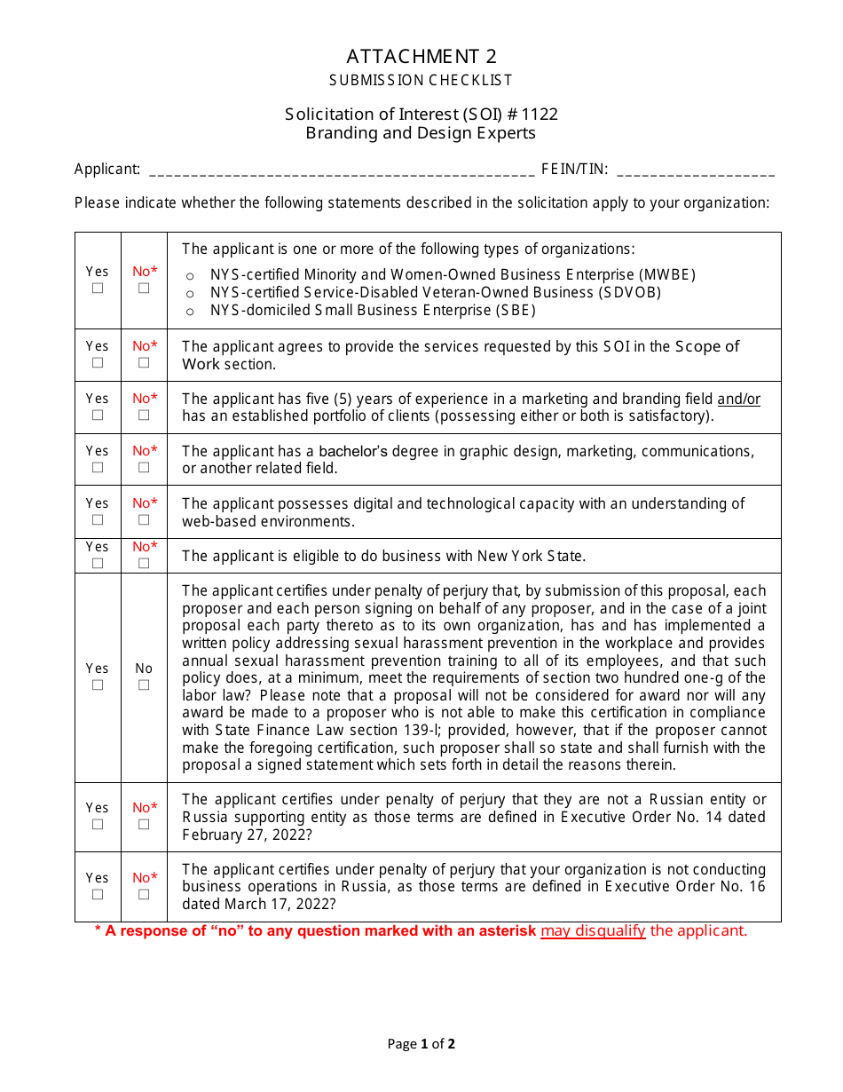 New York Submission Checklist - Solicitation of Interest (Soi) 1122 ...