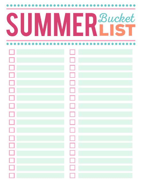 Summer Bucket List Template Download Printable PDF Templateroller