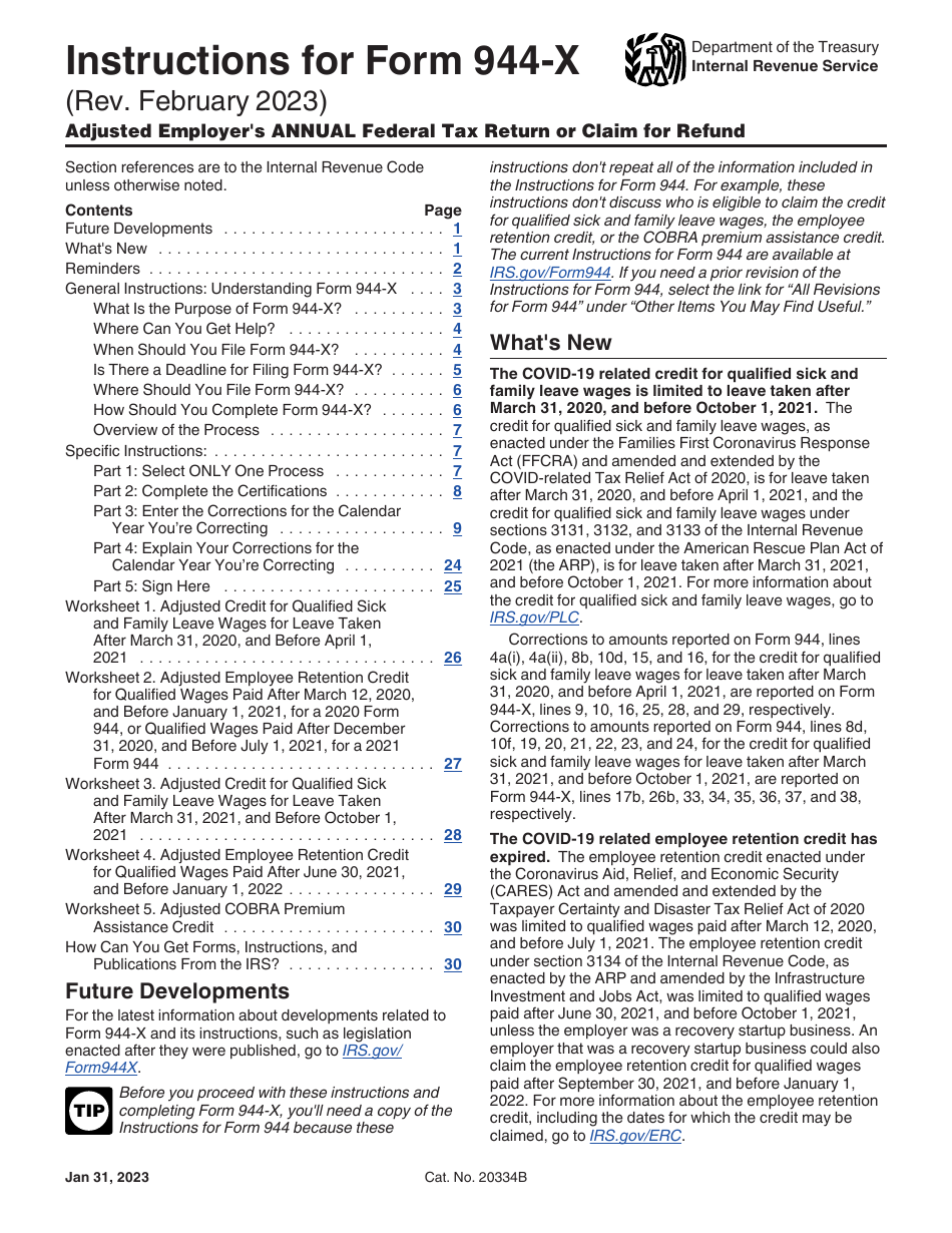 Download Instructions for IRS Form 944-X Adjusted Employer's Annual ...