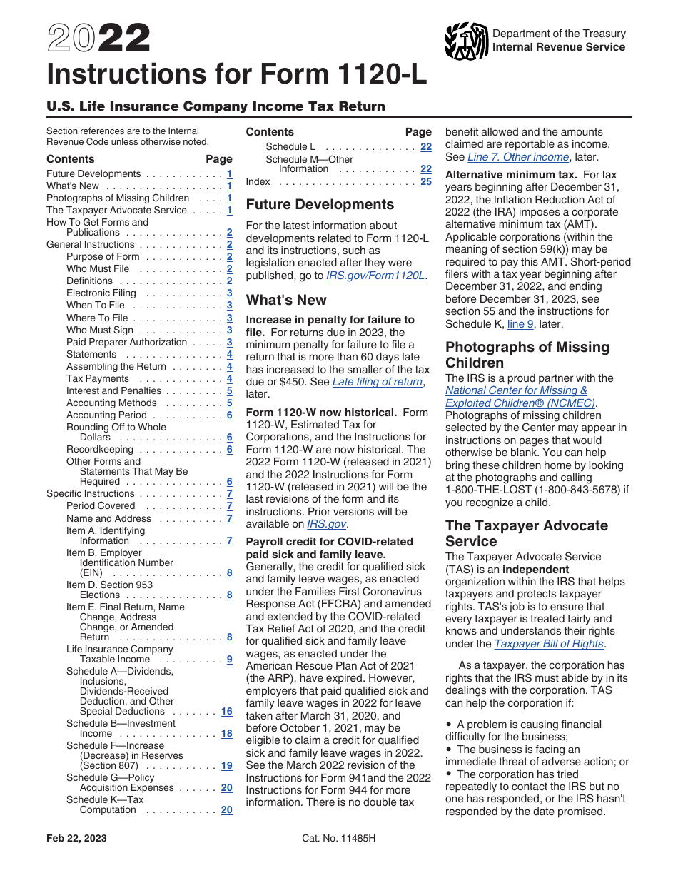 Download Instructions for IRS Form 1120-L U.S. Life Insurance Company ...