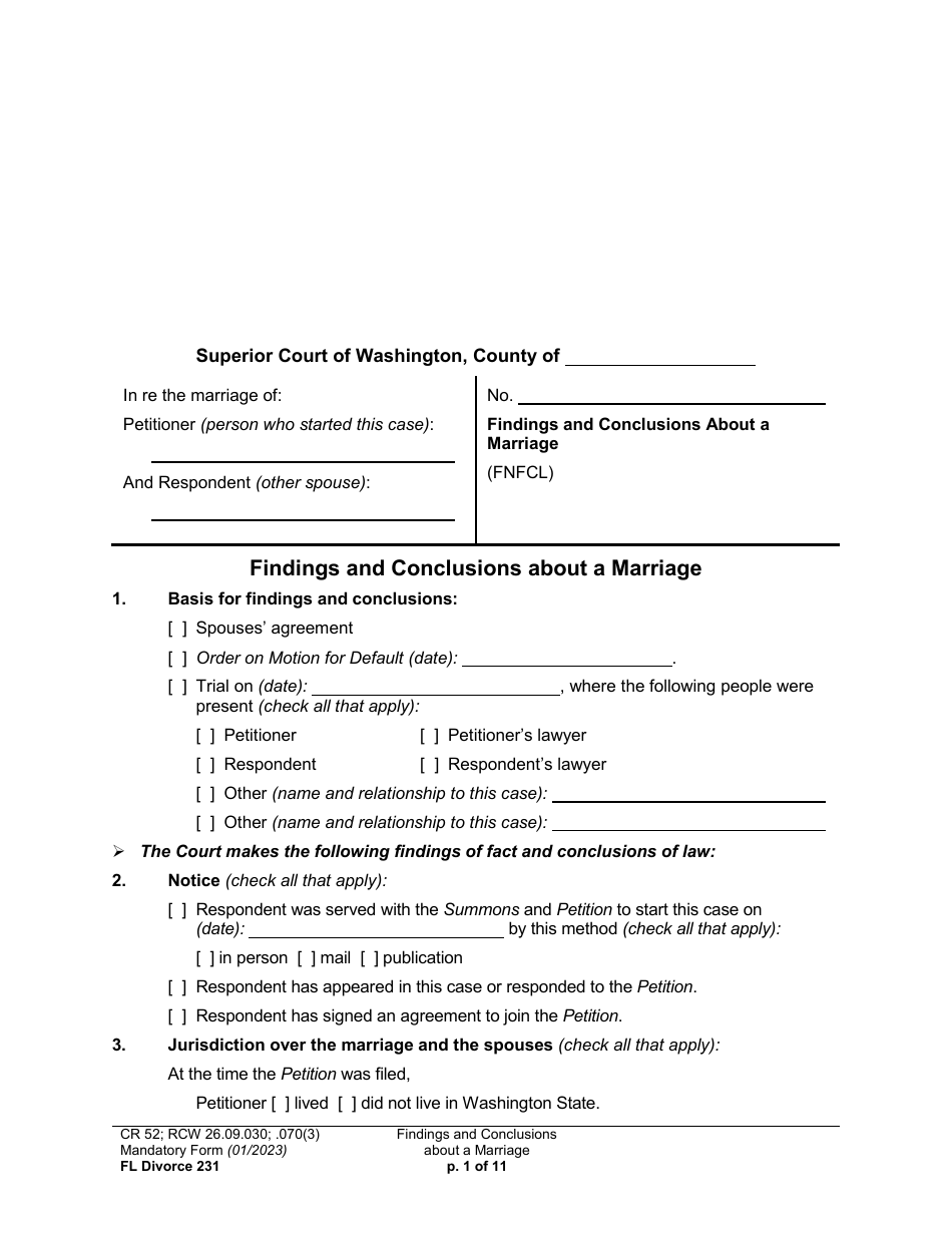 Form FL Divorce231 - Fill Out, Sign Online and Download Printable PDF ...