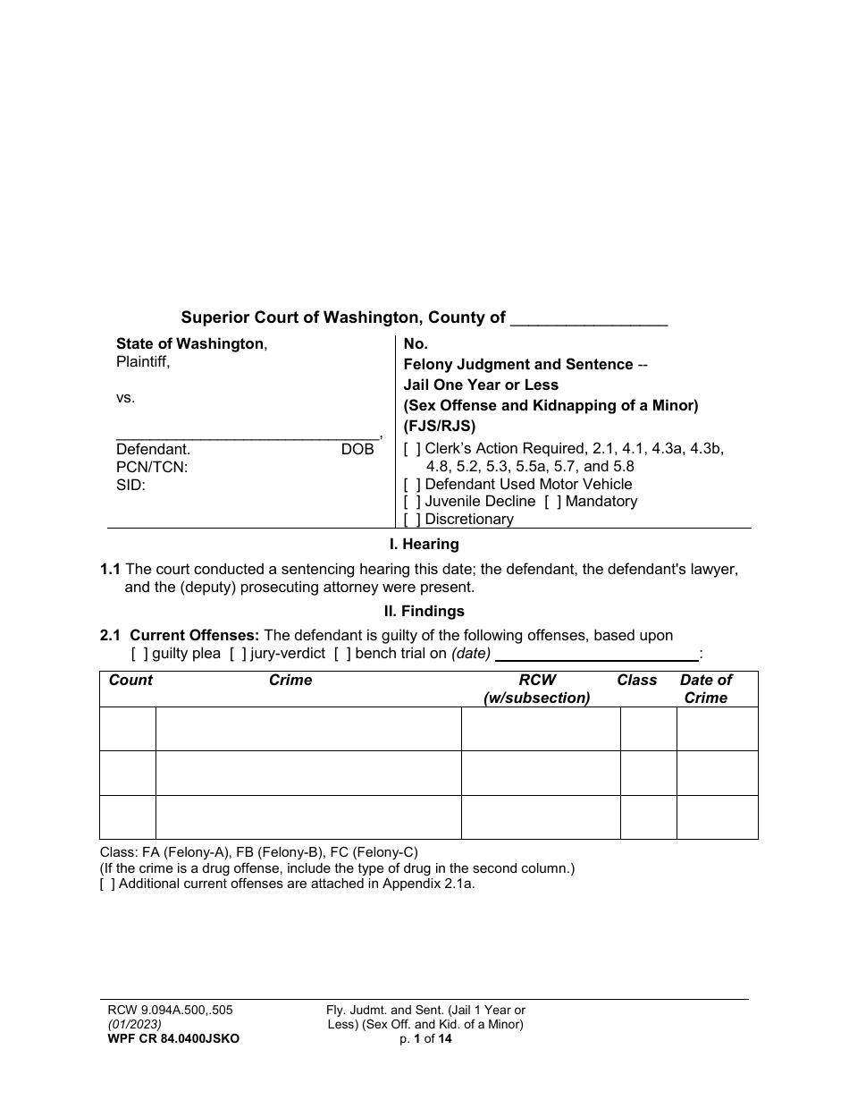 Form WPF CR84.0400 JSKO Download Printable PDF or Fill Online Felony ...