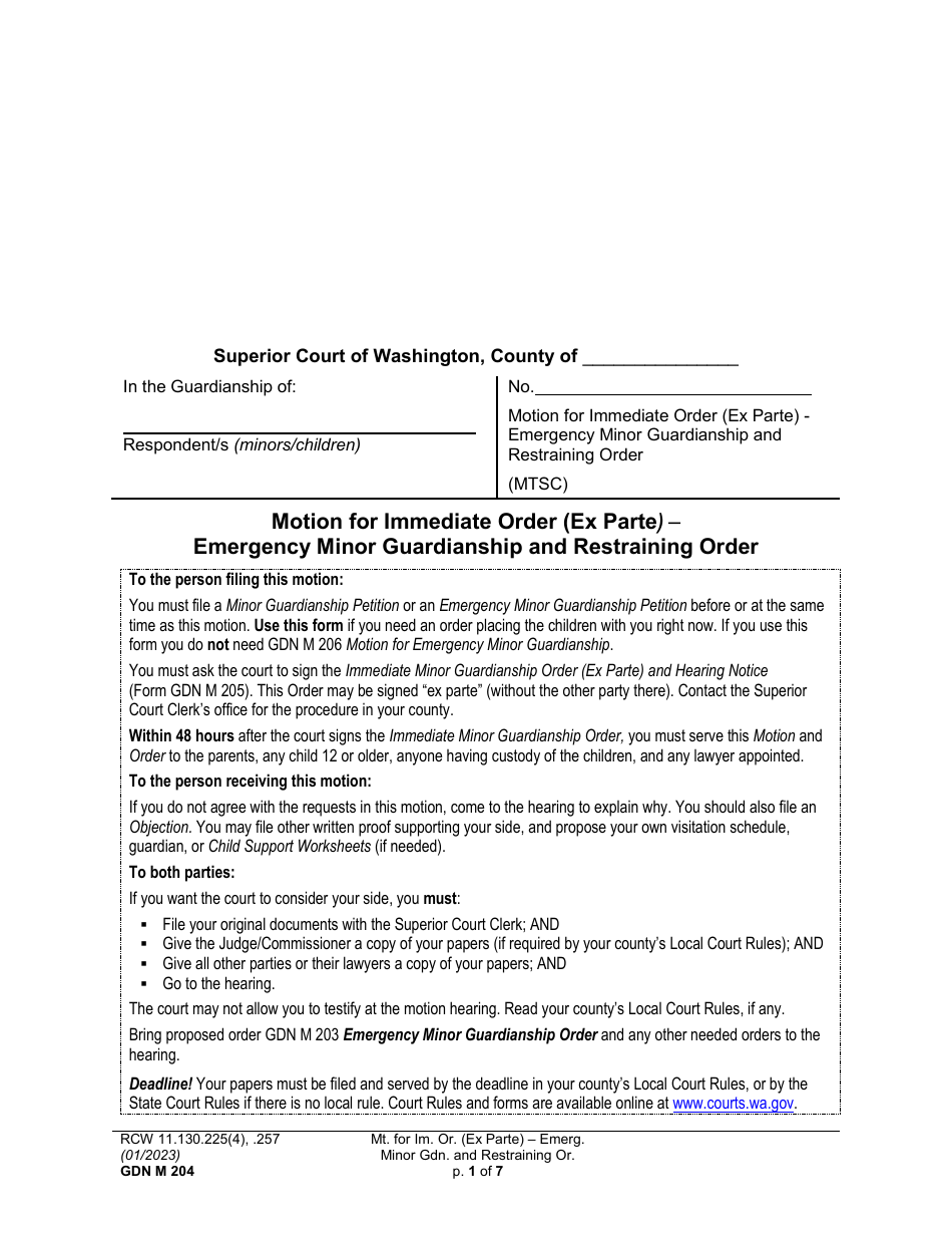 Form GDN M204 - Fill Out, Sign Online and Download Printable PDF, Washington | Templateroller