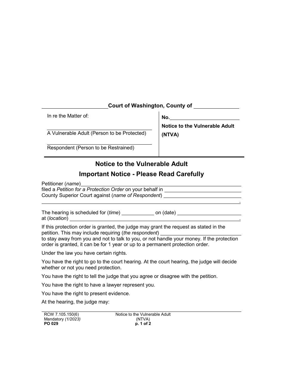 Form PO029 - Fill Out, Sign Online and Download Printable PDF ...