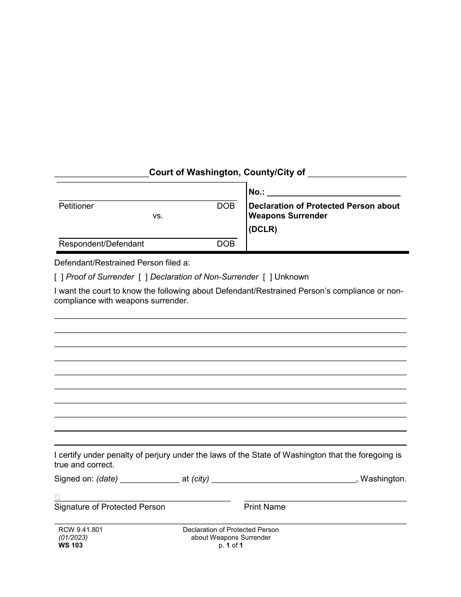 Form WS103 - Fill Out, Sign Online and Download Printable PDF ...