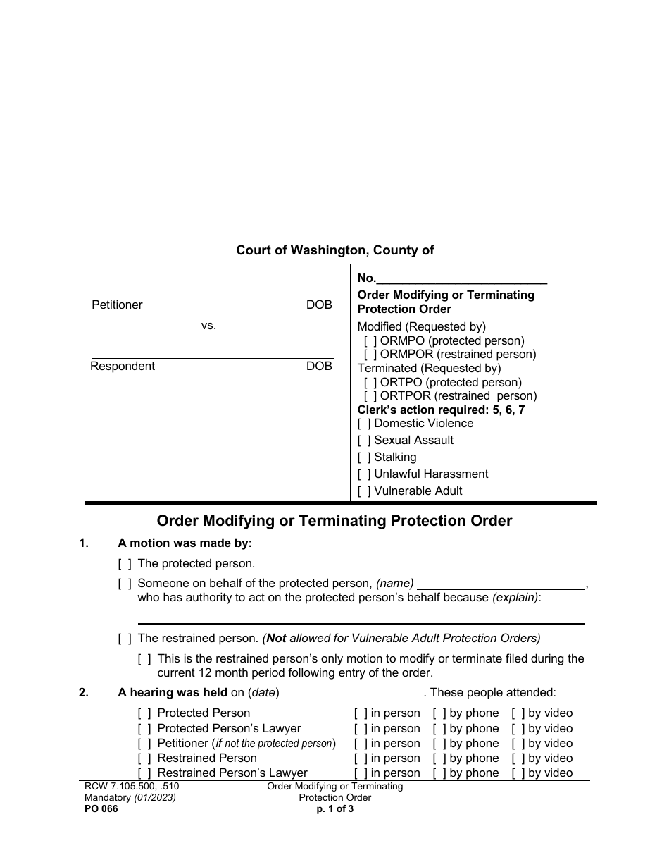 Form PO066 Download Printable PDF or Fill Online Order Modifying or ...