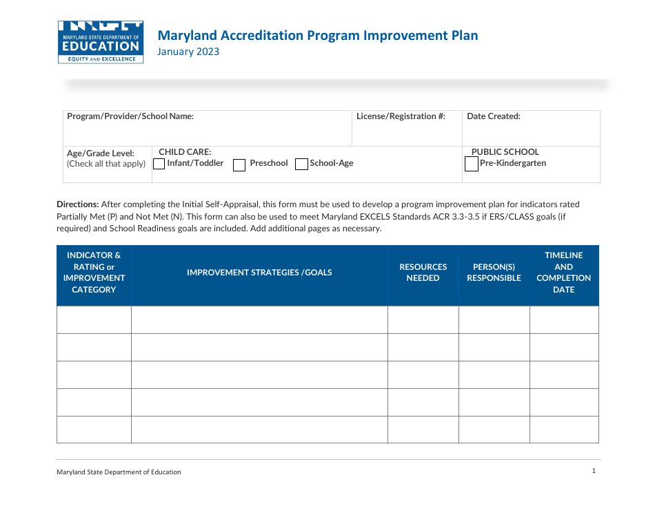 Maryland Maryland Accreditation Program Improvement Plan - Fill Out ...