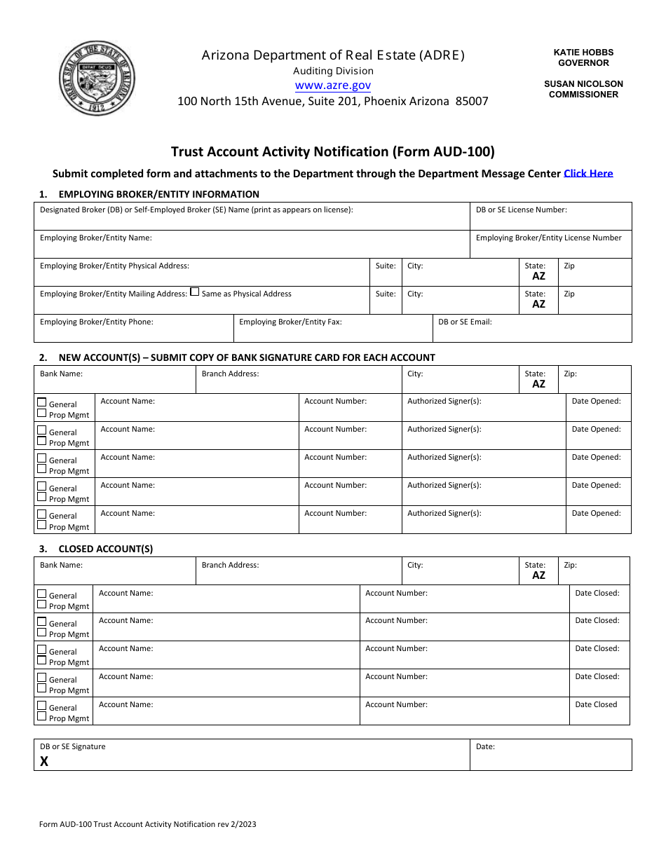 Form AUD-100 - Fill Out, Sign Online and Download Fillable PDF, Arizona ...