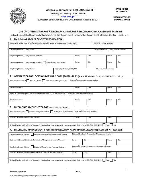 Form AUD102 Download Fillable PDF or Fill Online Use of Offsite Storage ...