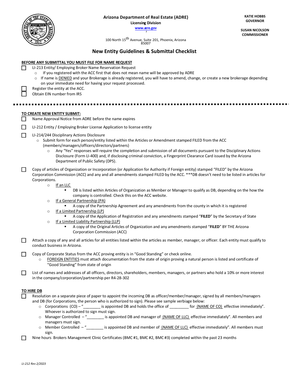 Form LI-212 - Fill Out, Sign Online and Download Fillable PDF, Arizona ...