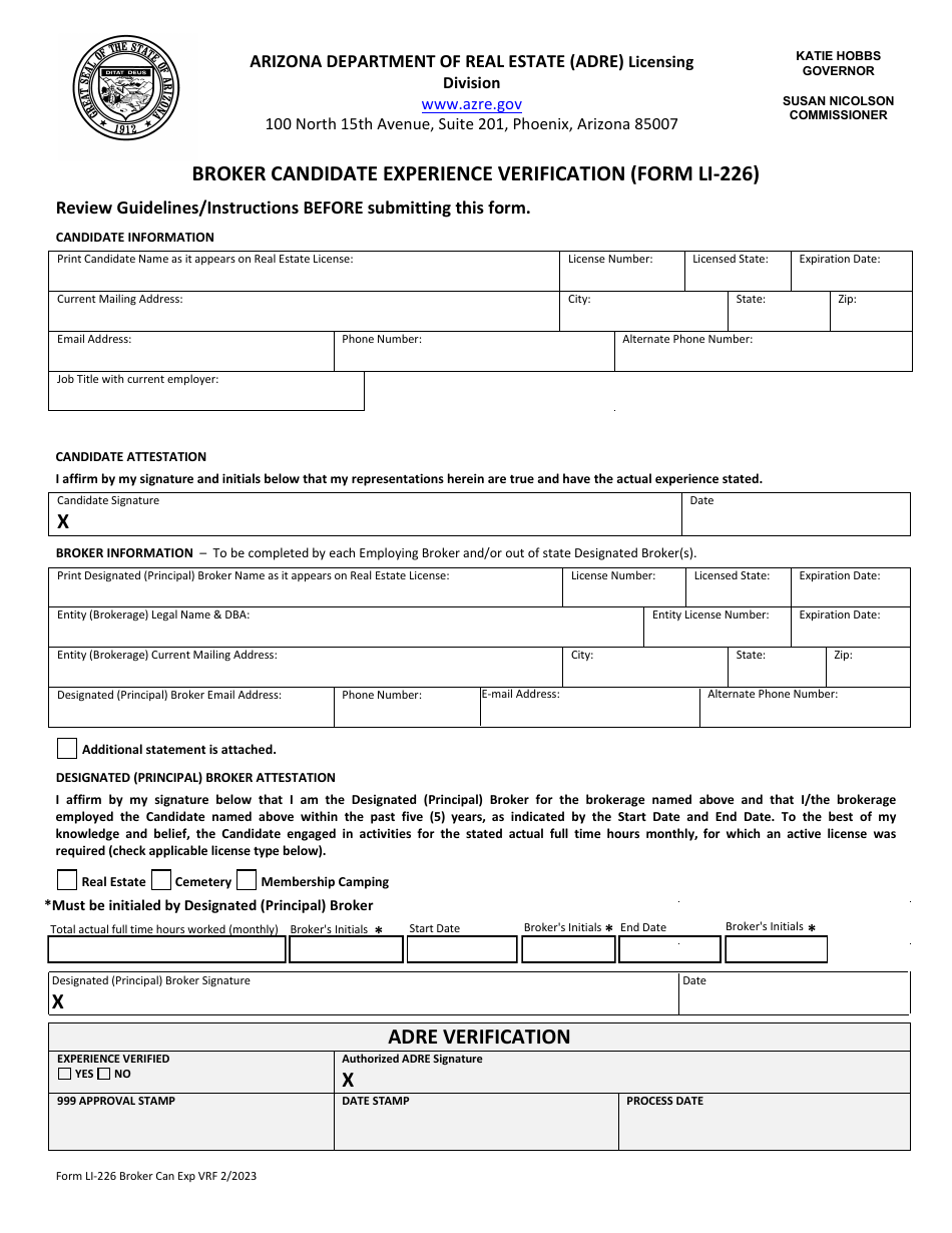 Form LI-226 - Fill Out, Sign Online and Download Fillable PDF, Arizona ...