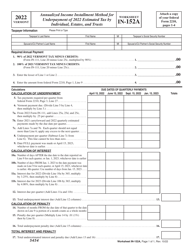 Worksheet IN-152 Download Printable PDF or Fill Online Underpayment of ...