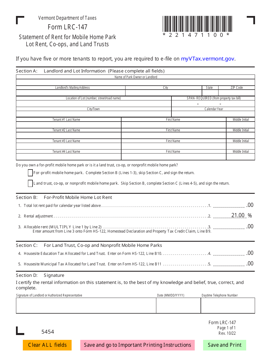 Form LRC-147 - Fill Out, Sign Online and Download Fillable PDF, Vermont ...
