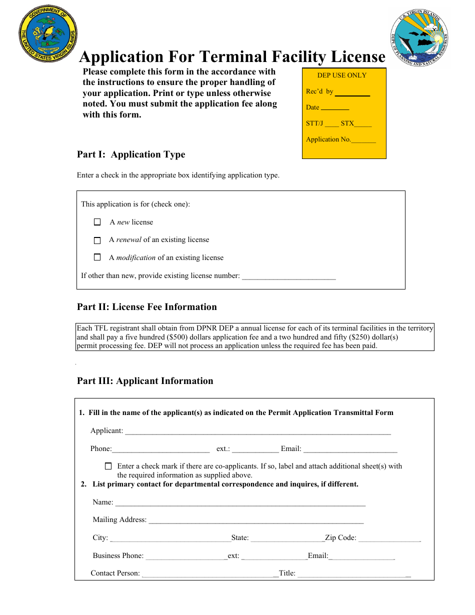 Virgin Islands Application for Terminal Facility License - Fill Out ...