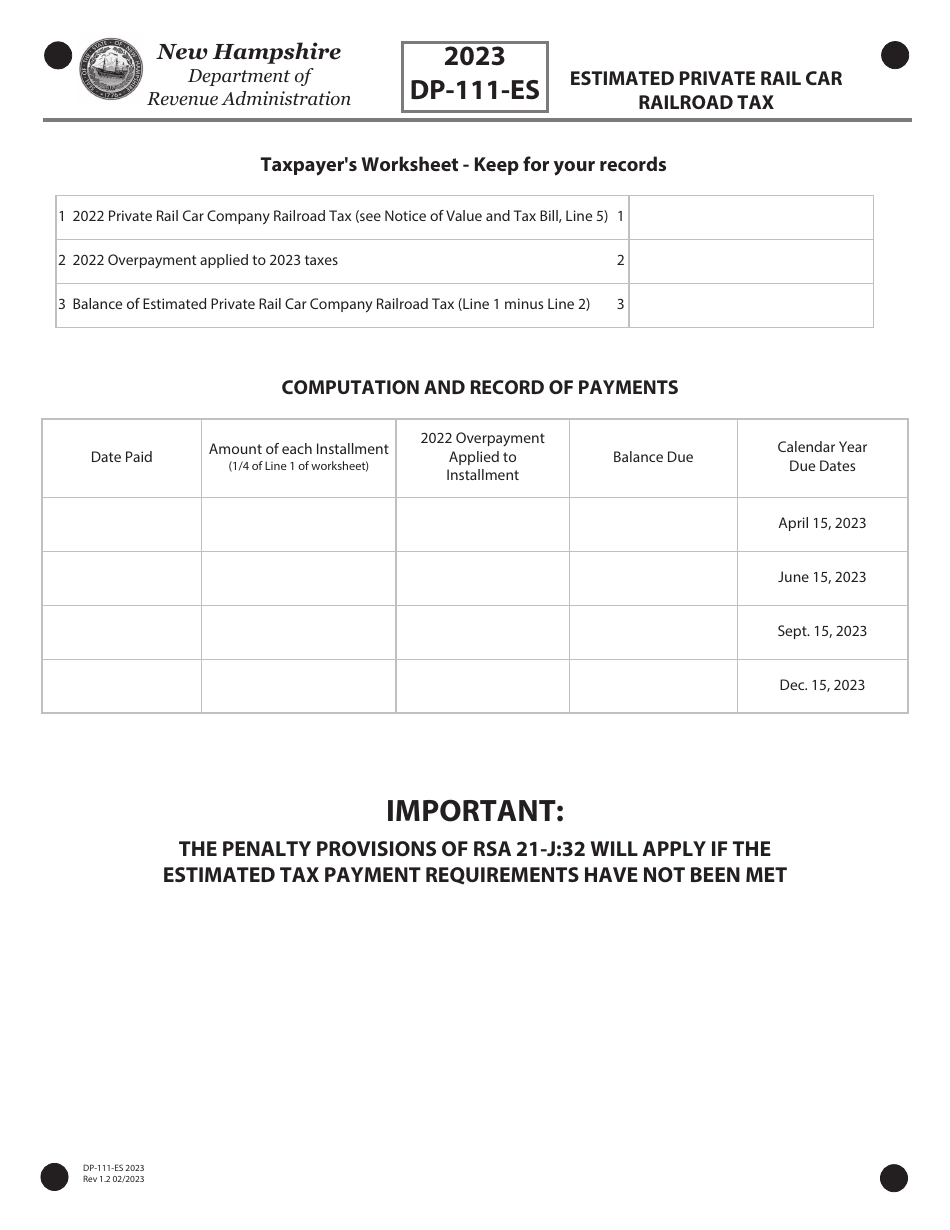 Form DP-111-ES Download Fillable PDF or Fill Online Estimated Private ...