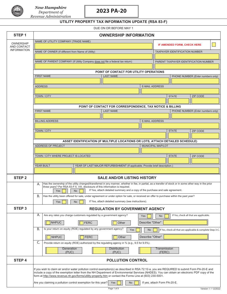 Form PA-20 - 2023 - Fill Out, Sign Online and Download Fillable PDF ...