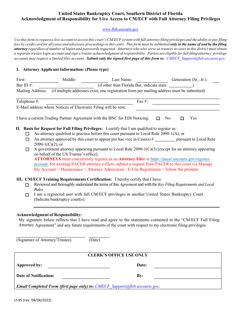 Form LF-95 - Fill Out, Sign Online and Download Printable PDF, Florida ...