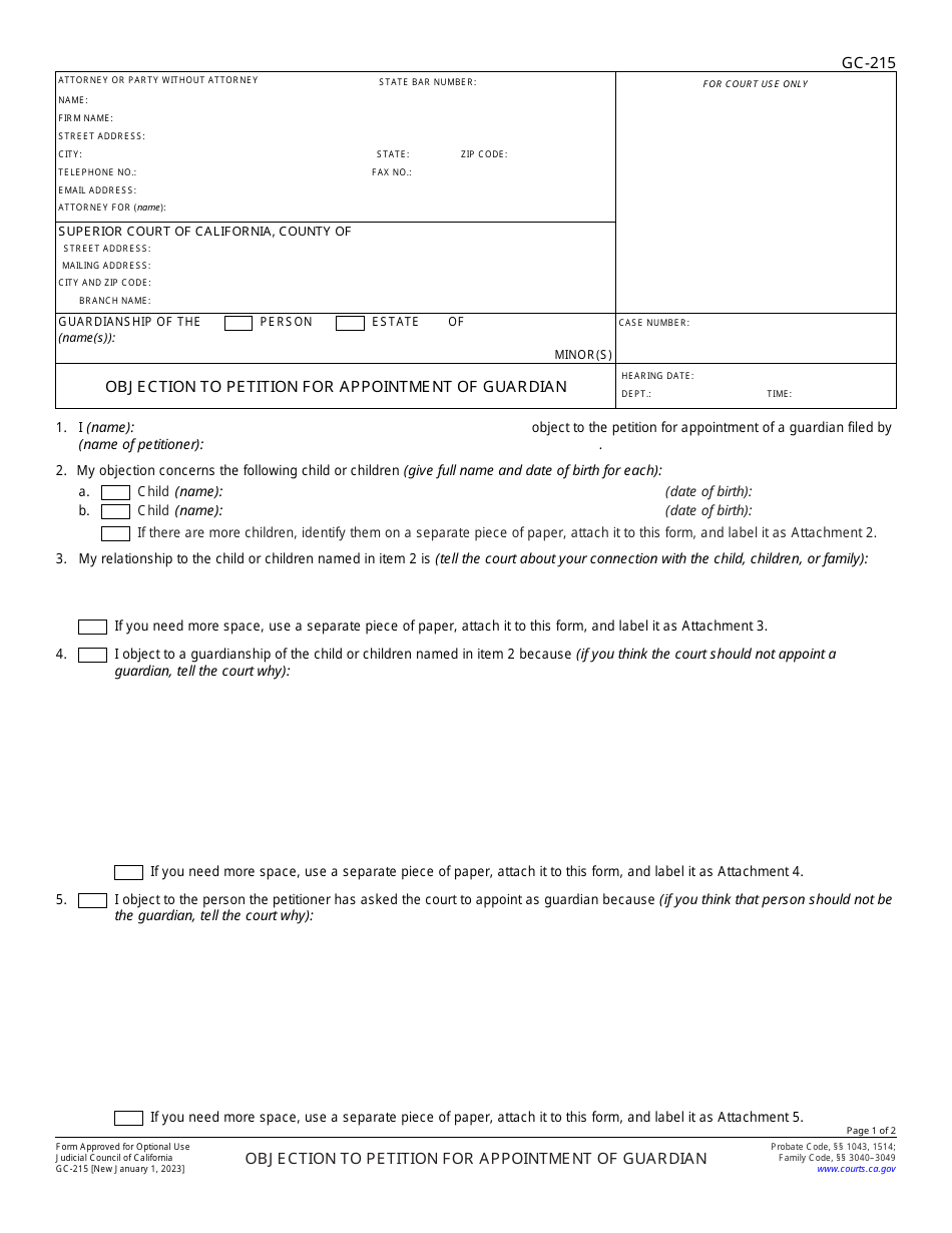 Form GC-215 - Fill Out, Sign Online and Download Fillable PDF ...