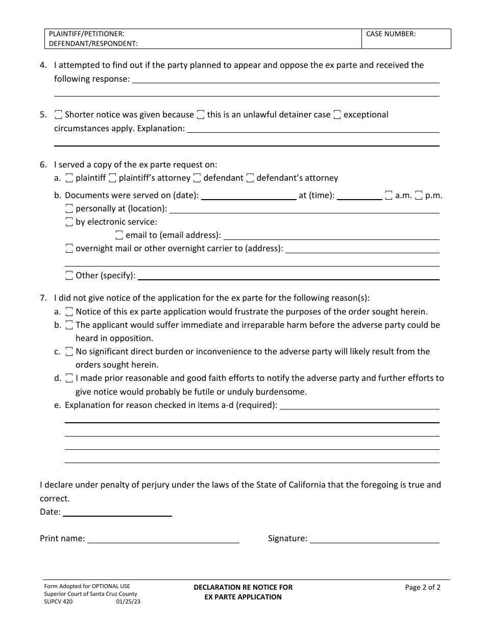 Form SUPCV420 - Fill Out, Sign Online and Download Fillable PDF, Santa ...