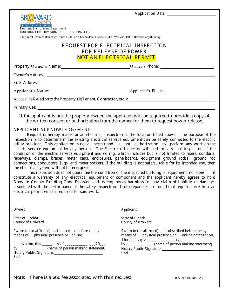 Broward County, Florida Request for Electrical Inspection for Release ...