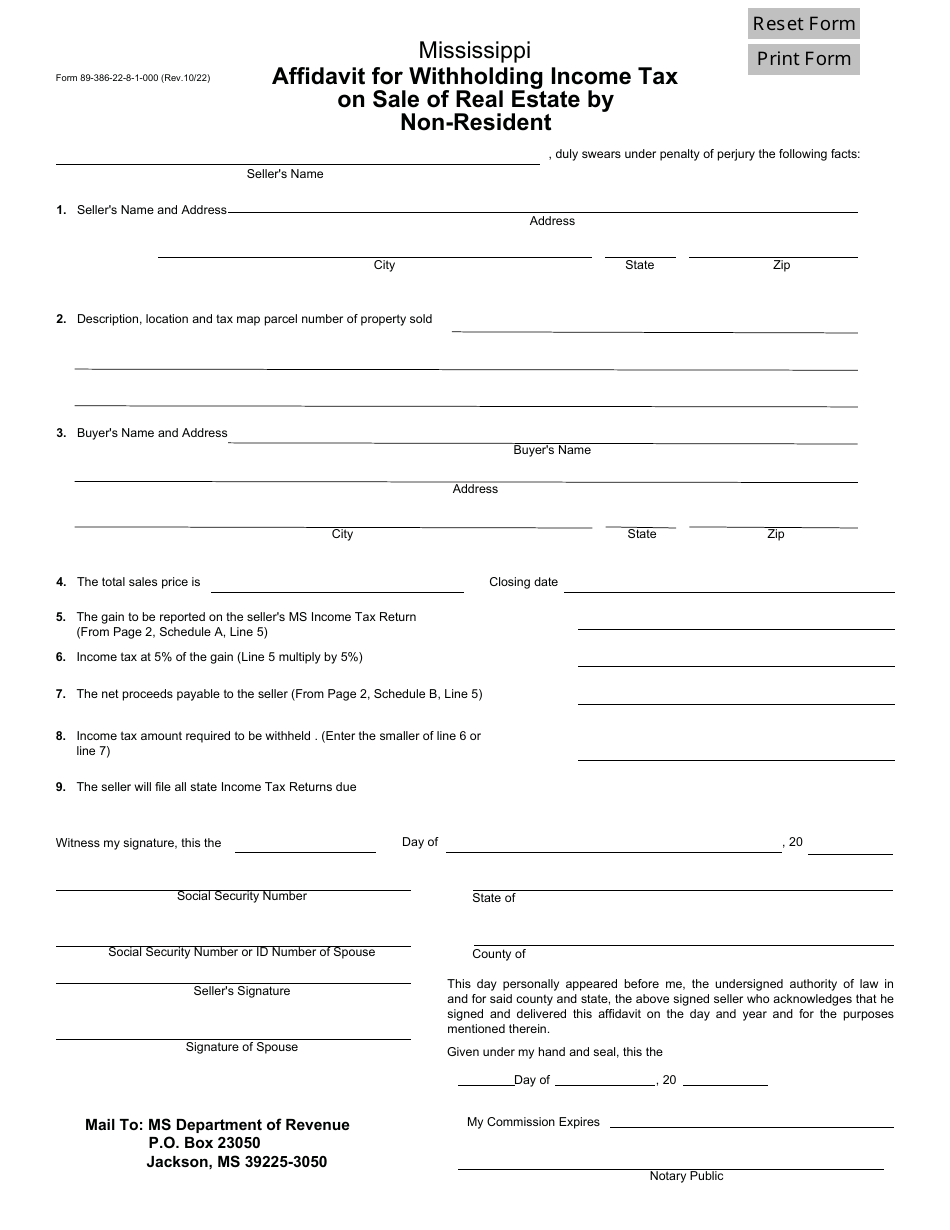 Form 89-386 Download Fillable PDF or Fill Online Affidavit for ...