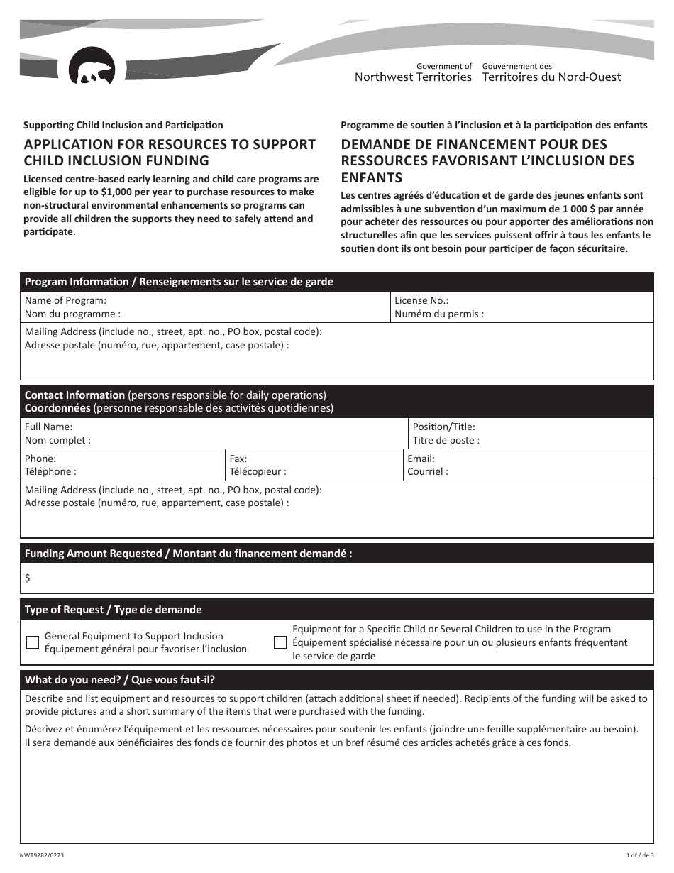 Form NWT9282 Download Fillable PDF or Fill Online Application for ...