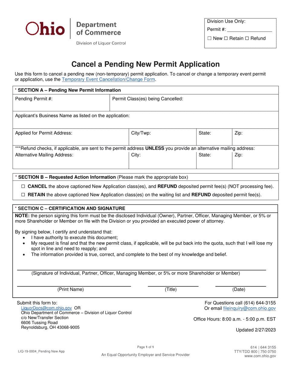 Form LIQ-19-0004 - Fill Out, Sign Online and Download Fillable PDF ...