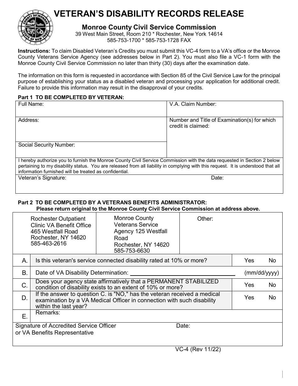 Form VC-4 Download Printable PDF or Fill Online Veteran's Disability ...