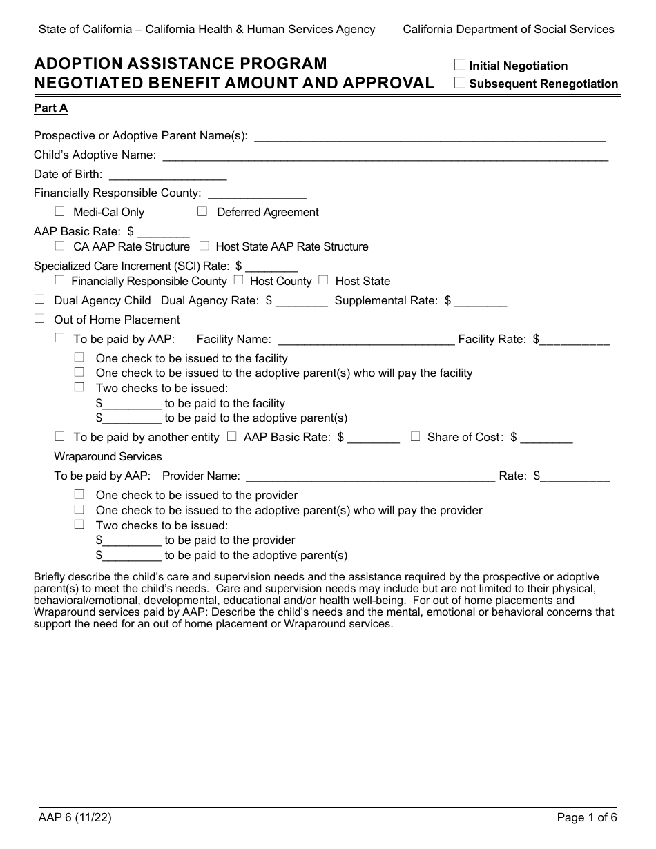 Form AAP6 Download Fillable PDF or Fill Online Adoption Assistance ...