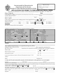 Massachusetts Application for Permit to Perform Electrical Work ...