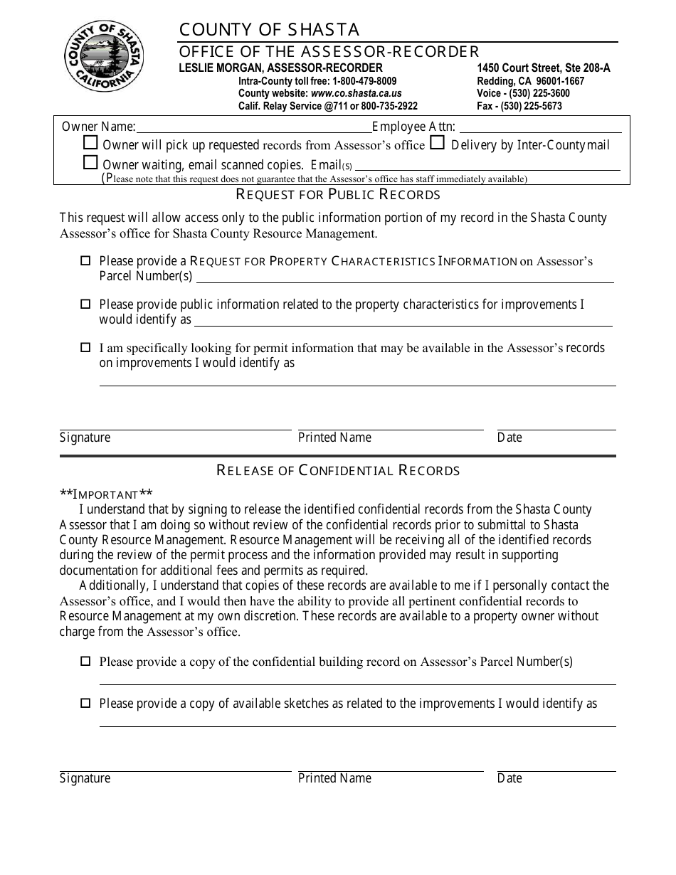 Shasta County, California Request for Public Records - Fill Out, Sign ...