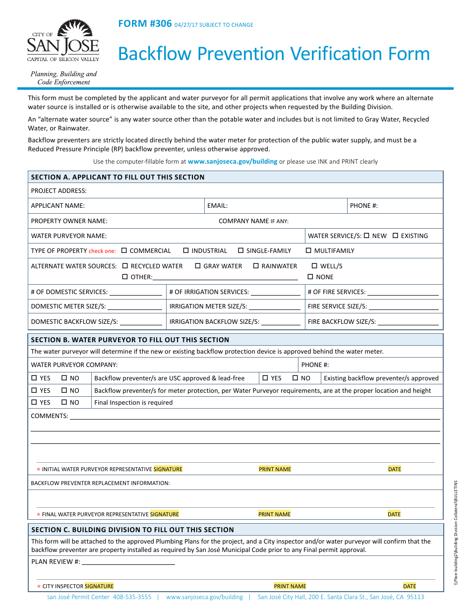 Form 306 - Fill Out, Sign Online and Download Fillable PDF, City of San ...